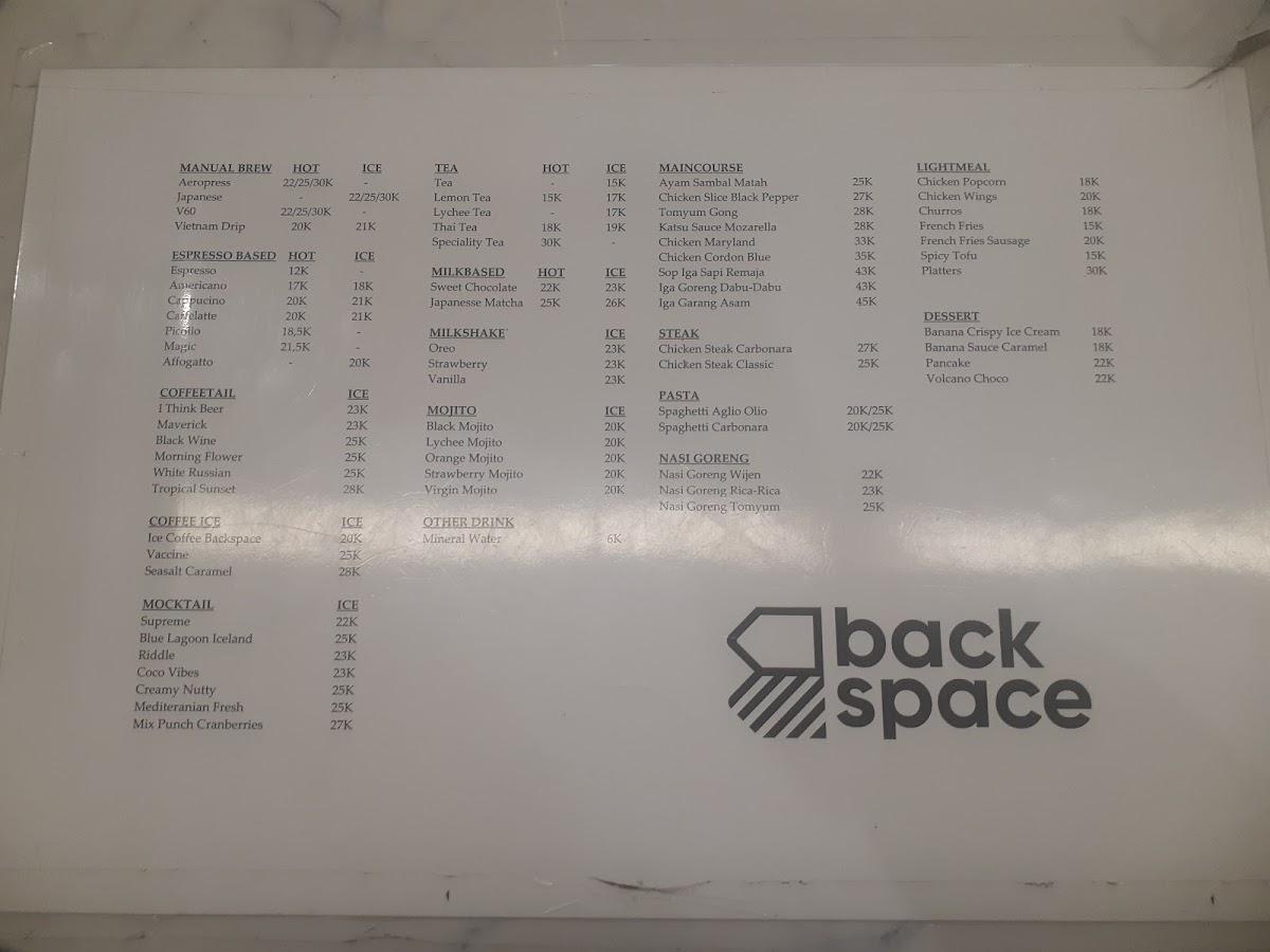 Carta de Backspace cafe, Cikeruh