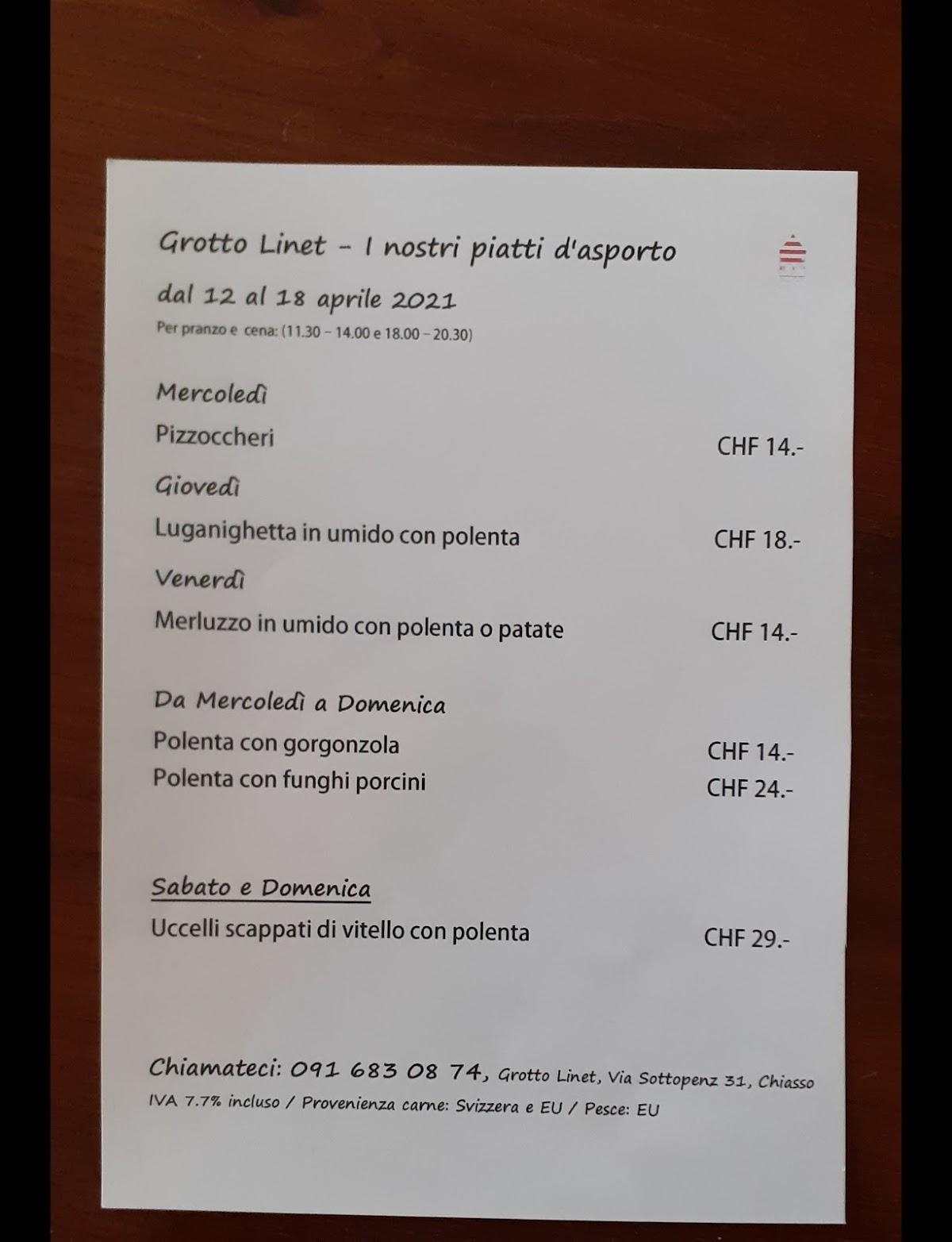 Speisekarte von Grotto Linet, Chiasso, 31