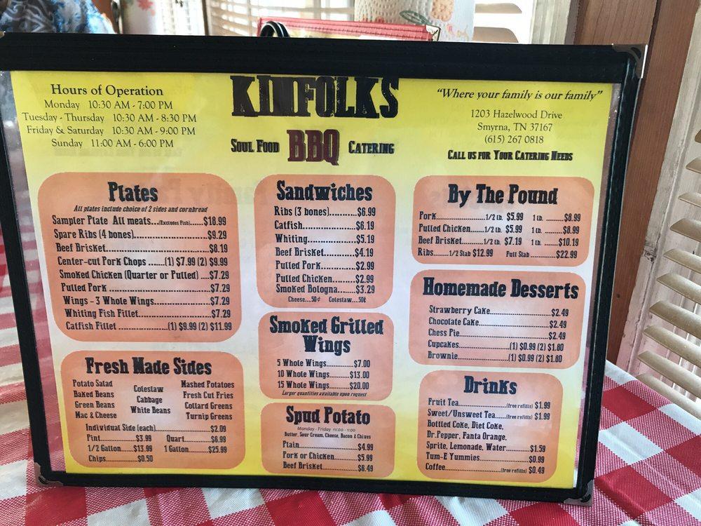 Menu at Kinfolks BBQ, Smyrna