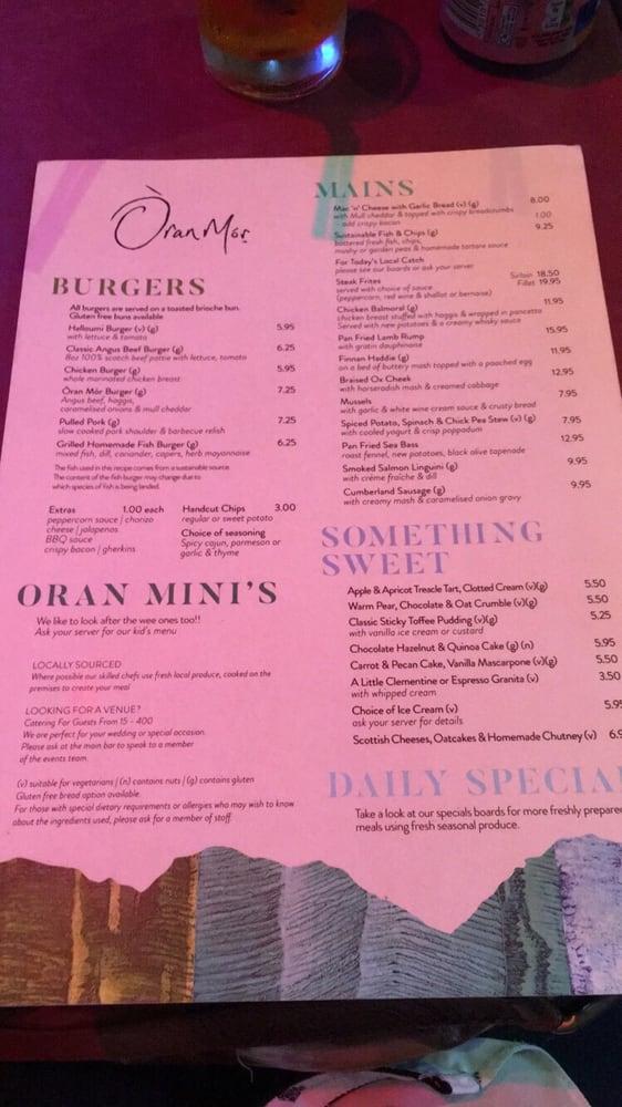 Menu at Òran Mór pub & bar, Glasgow, Byres Rd