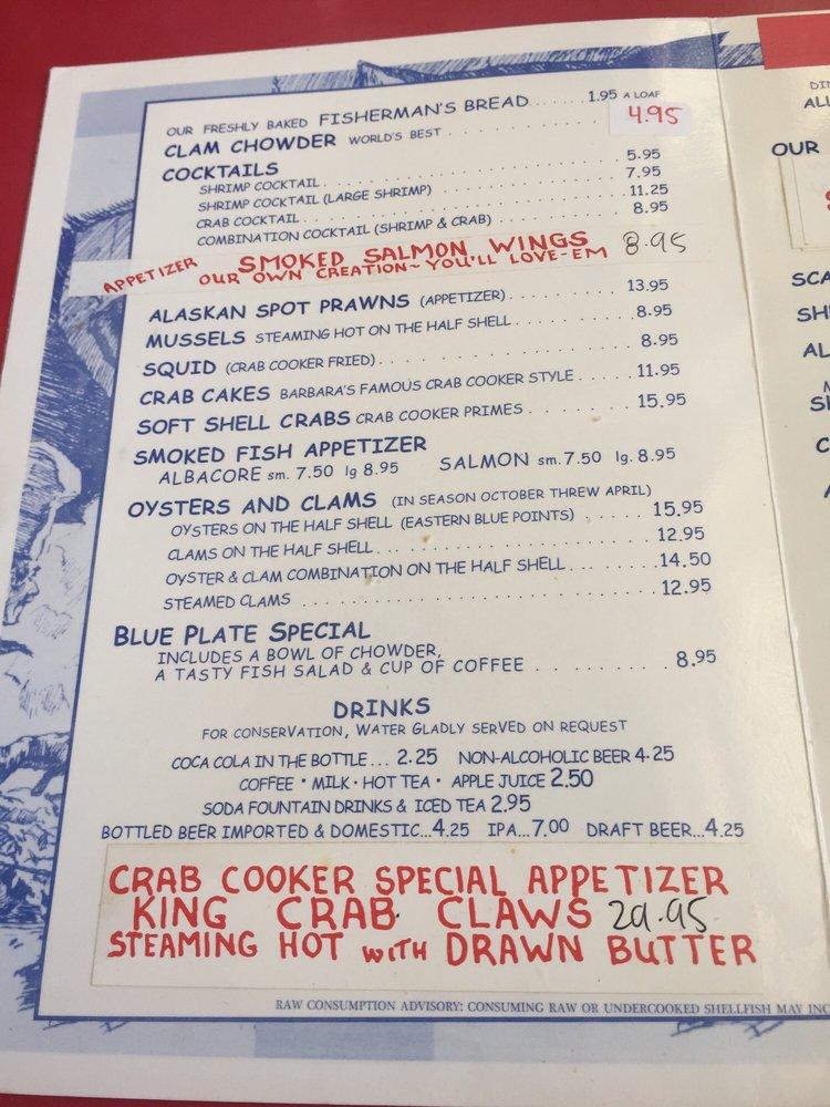 Menu at The Crab Cooker restaurant, Newport Beach, Newport Blvd