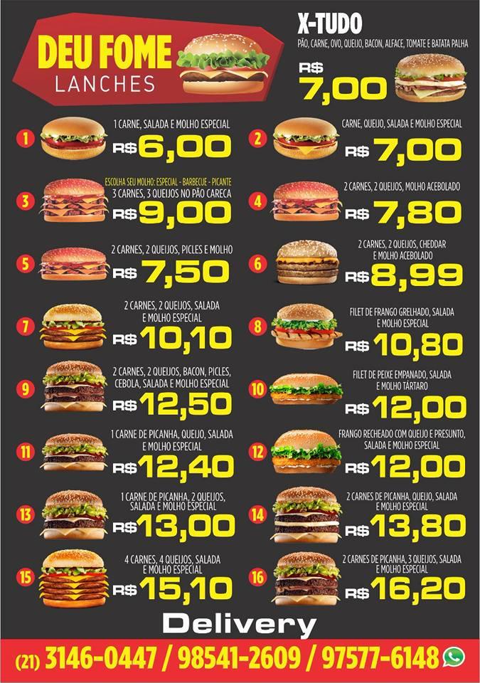Menu at DEU FOME Lanches cafeteria, São Gonçalo, guilherme dos santos ...