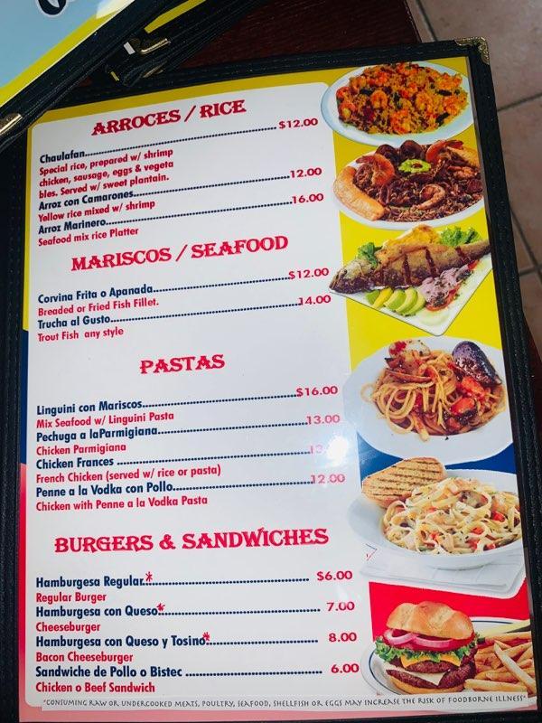 Carta del restaurante El Rumbero Ecuatoriano, Bridgeport