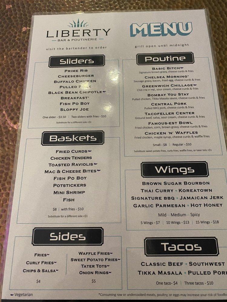 Menu at Liberty Bar, Pontiac, 85 N Saginaw St