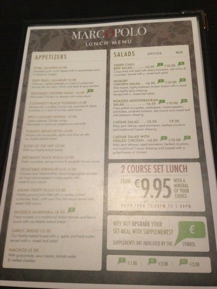 Menu at Marco Polo restaurant, Limerick