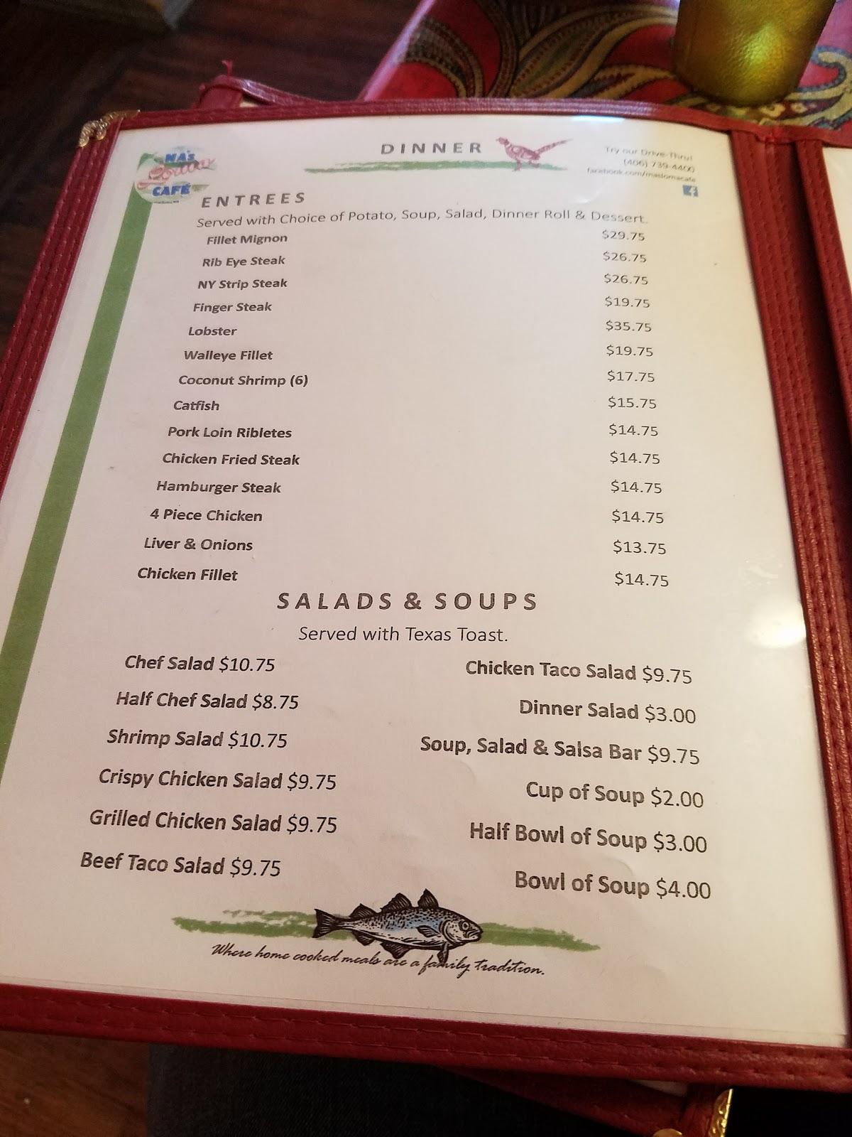 Menu at Ma's Loma Cafe, Loma