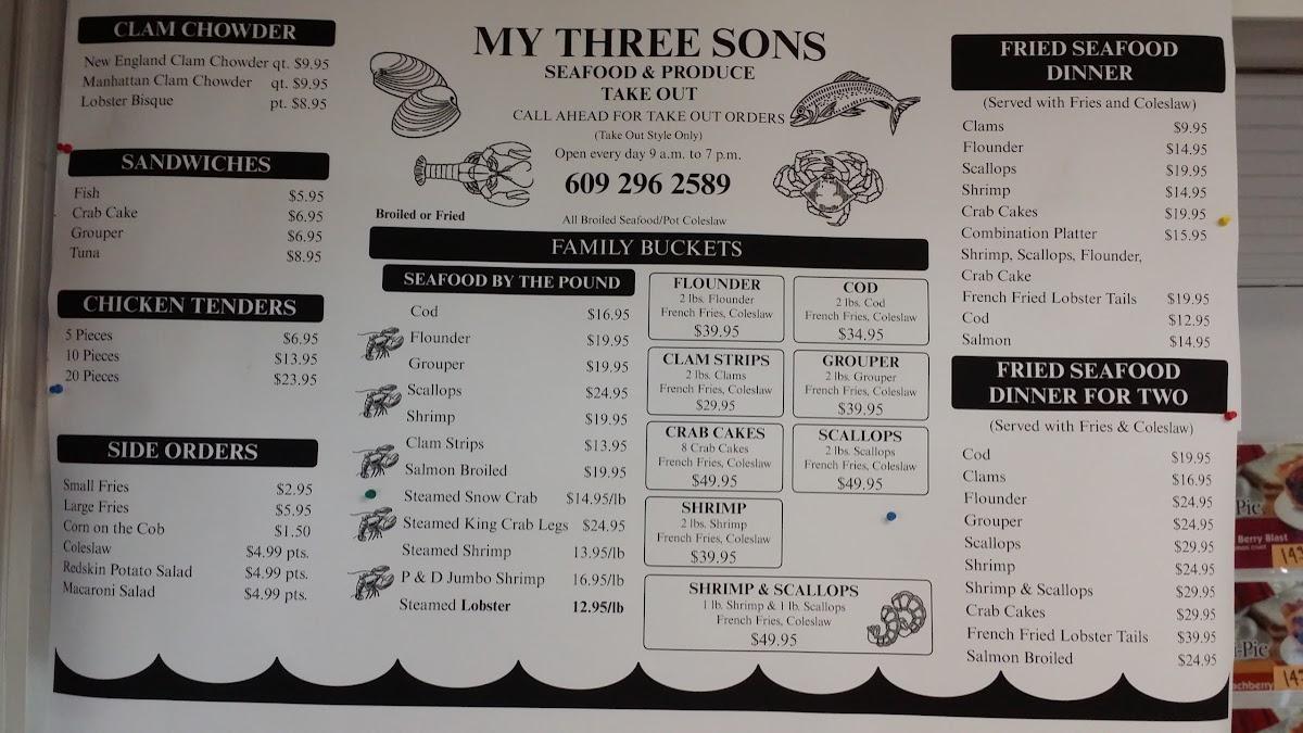 Menu at My Three Sons Seafood and Produce restaurant, Little Egg Harbor ...