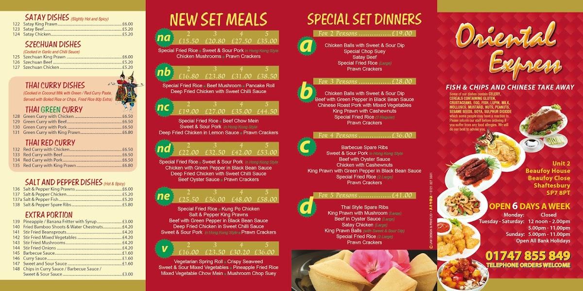 Menu at Oriental Expresss Chinese Takeaway fast food, Shaftesbury