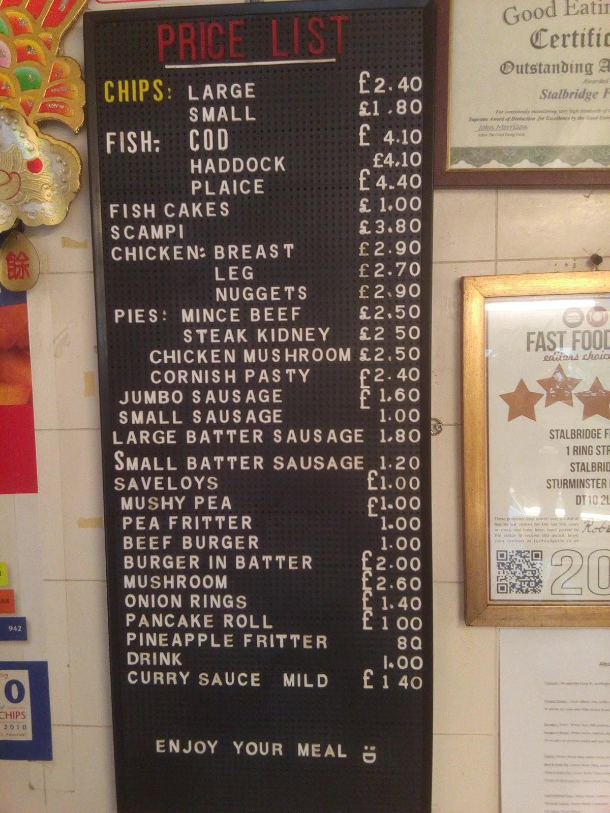 Menu at Stalbridge Fish Bar, Stalbridge