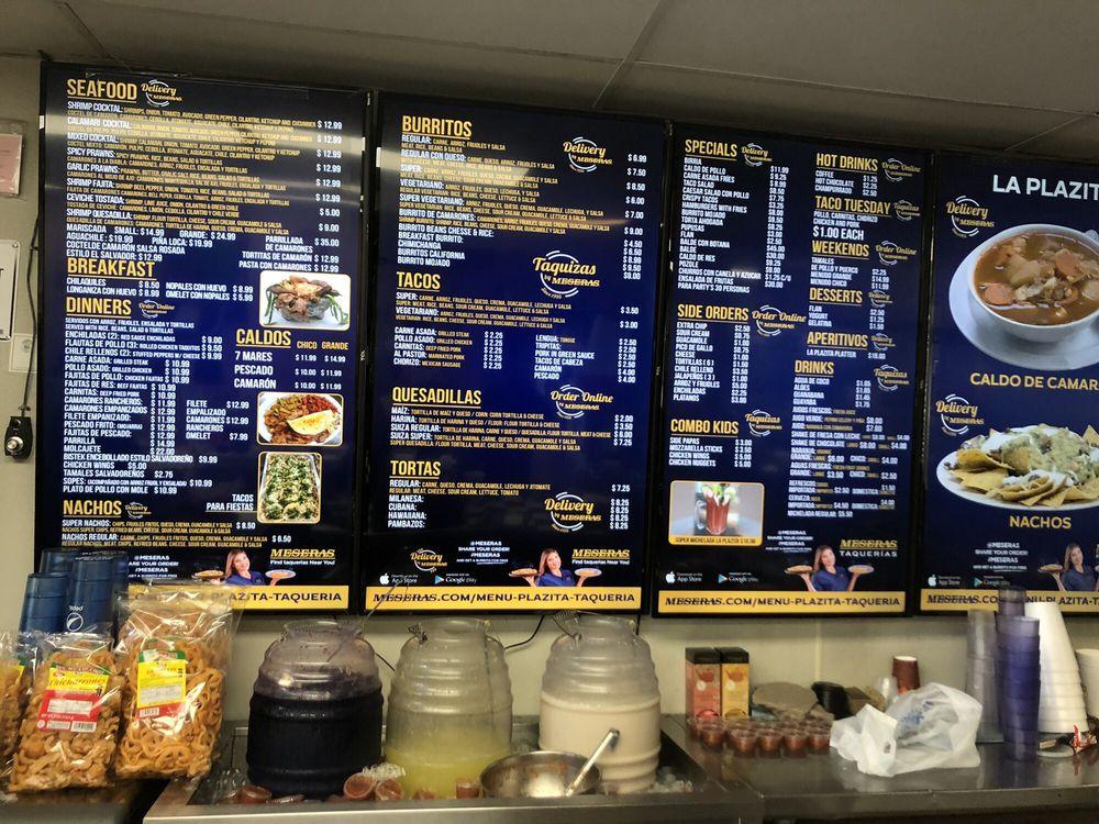 Menu at Taqueria La Plaza restaurant, Walnut Creek
