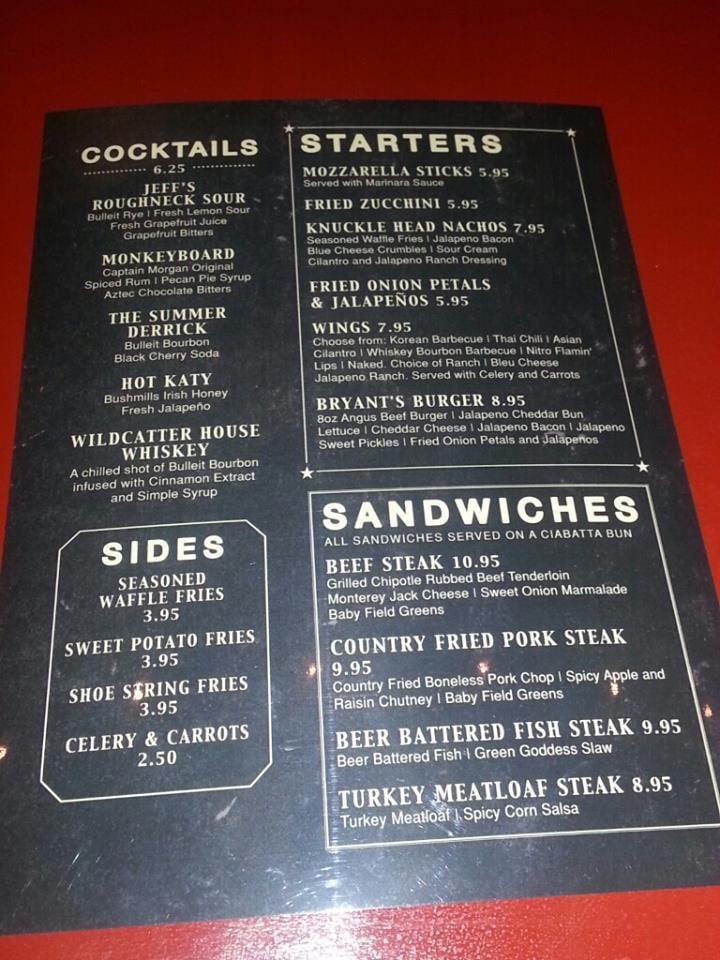 Menu at Wildcatter Saloon pub & bar, Katy