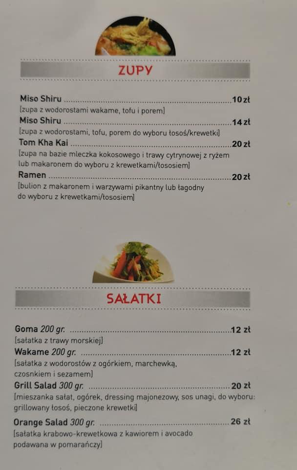 Menu at Yakuza Sushi restaurant, Warsaw, Łojewska 11