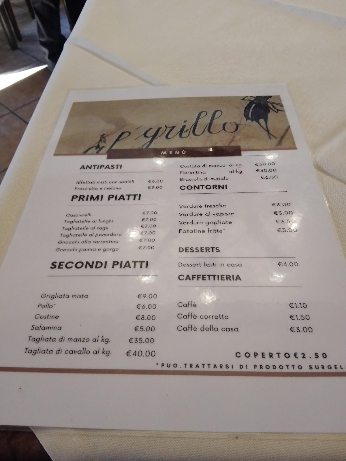 Menu da Grillo ristorante, Brescia, Via della Maddalena