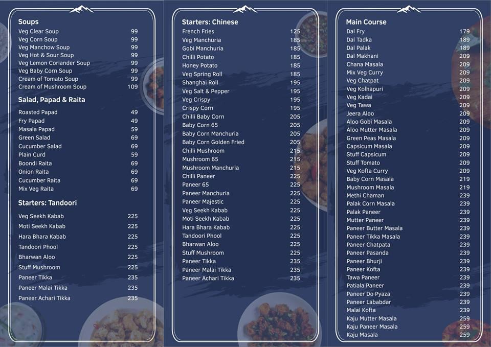 Menu at Balaji Kailash, Hyderabad