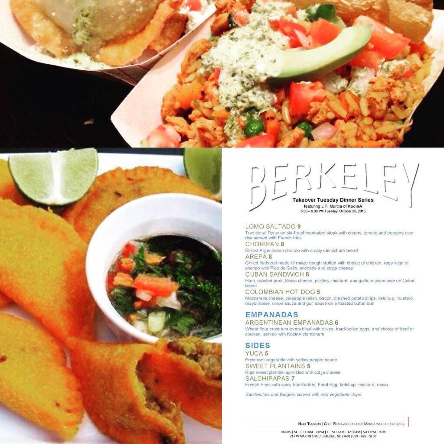 Menu at Berkeley Cafe, Raleigh