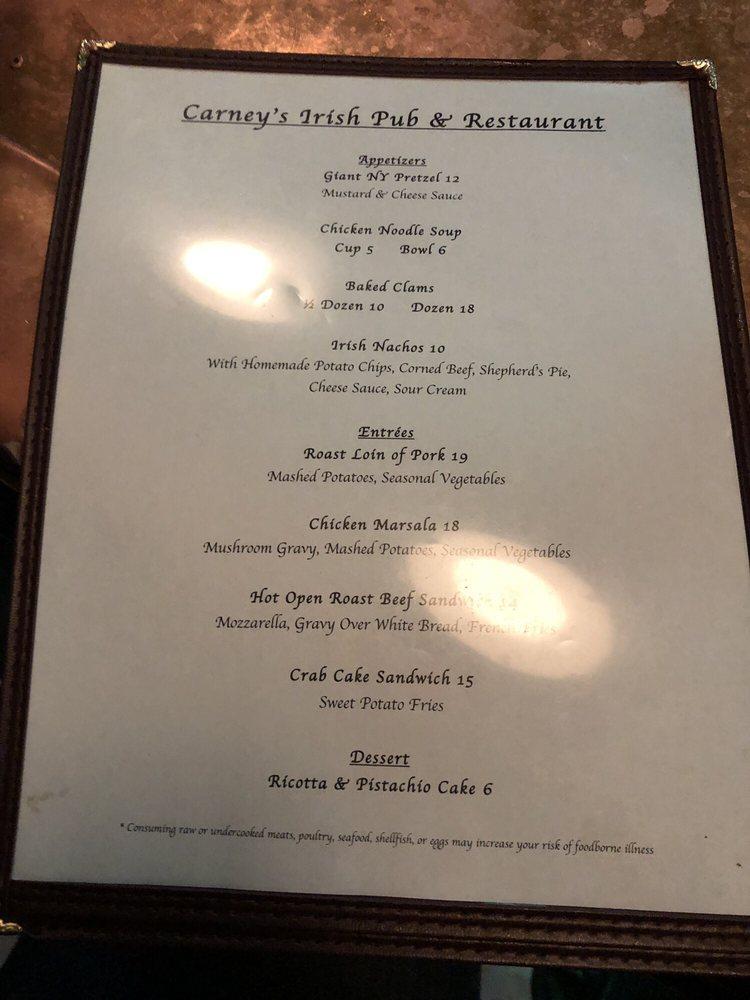 Menu at Carney's Irish Pub & Restaurant, Amityville