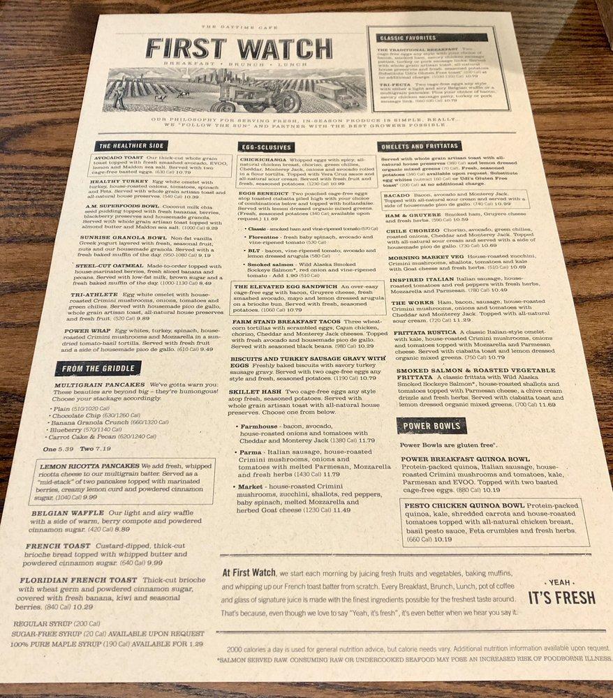 Menu at First Watch cafe, Raleigh, Lake Boone Trail STE 103