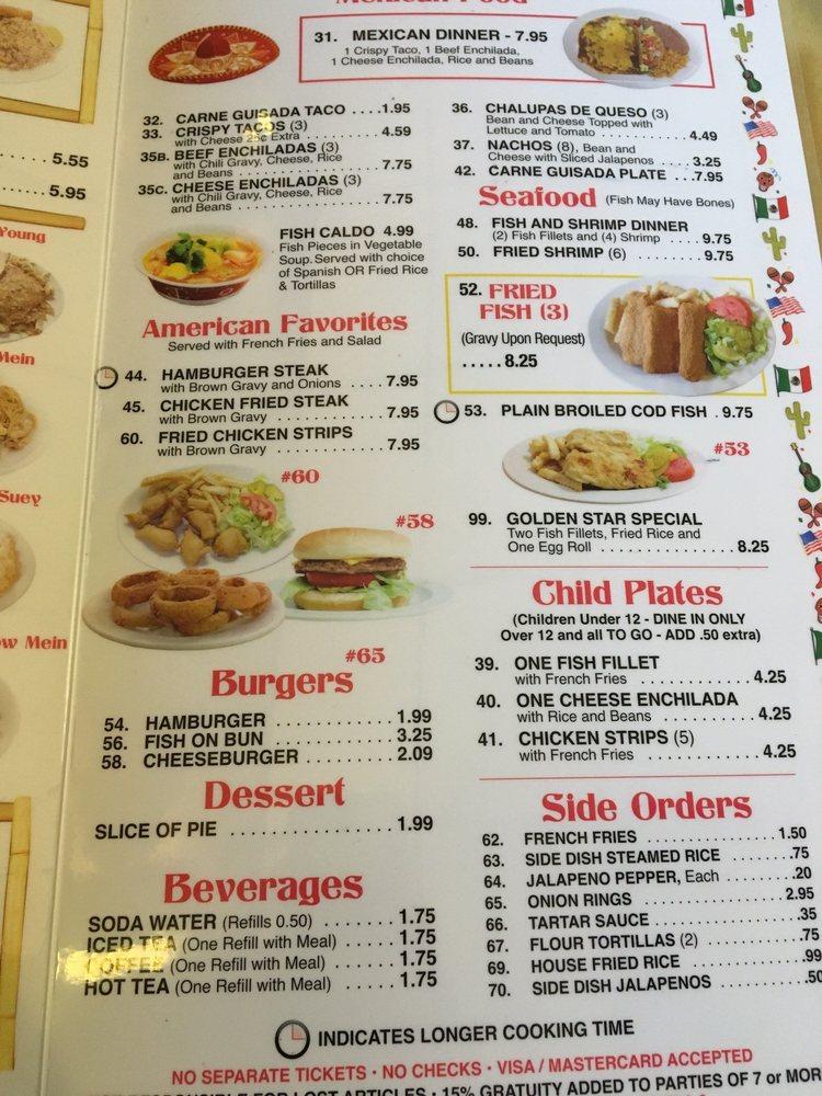 Menu at Golden Star Cafe, San Antonio
