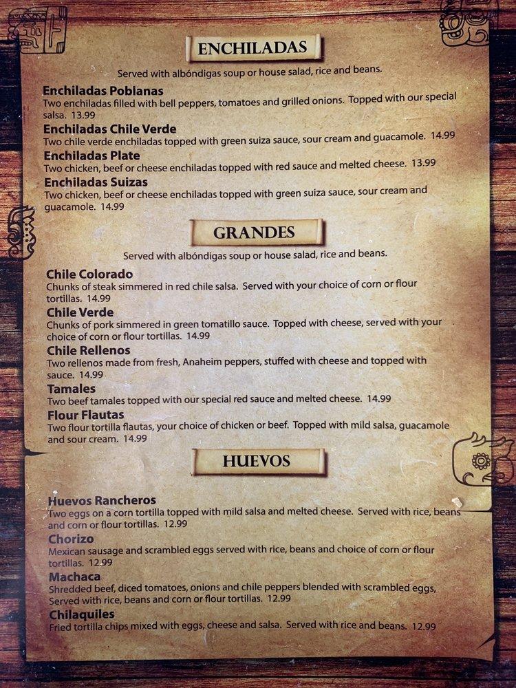 Menu at Maya Restaurant, Morro Bay, 560 Embarcadero