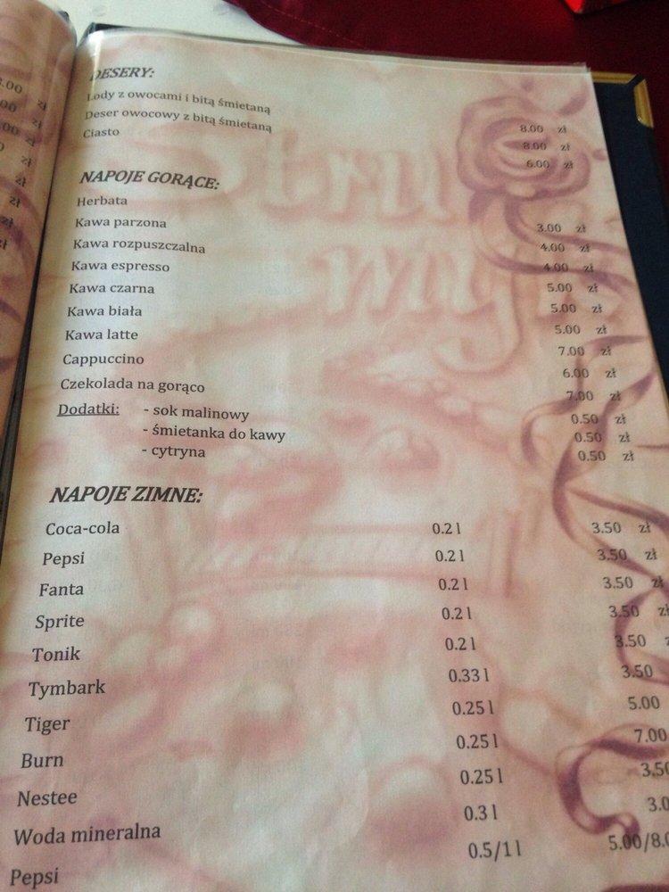 Menu at Restauracja Strumyk restaurant, Jordanów