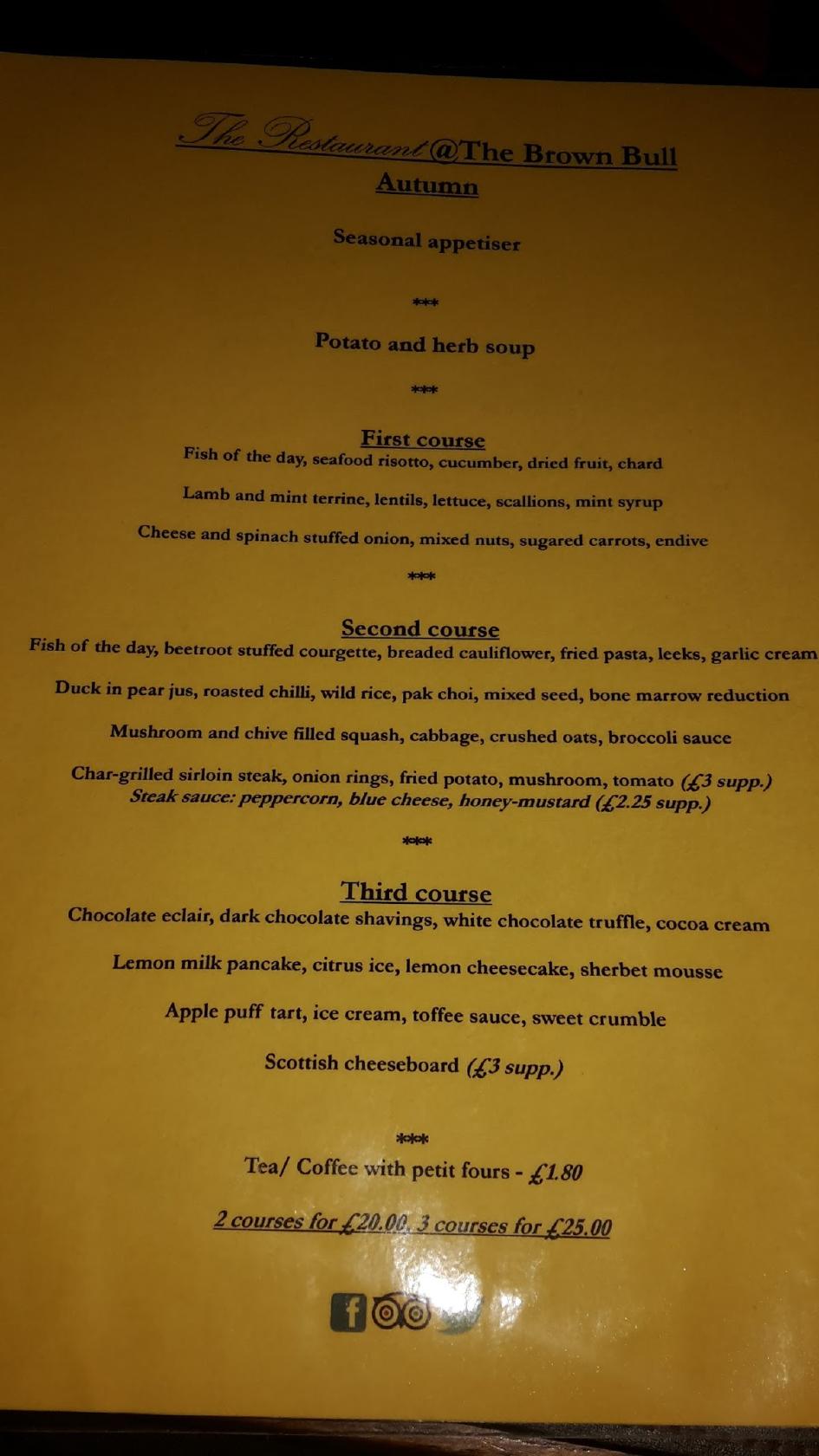 Menu at The Brown Bull pub & bar, Lochwinnoch, 33 Main St