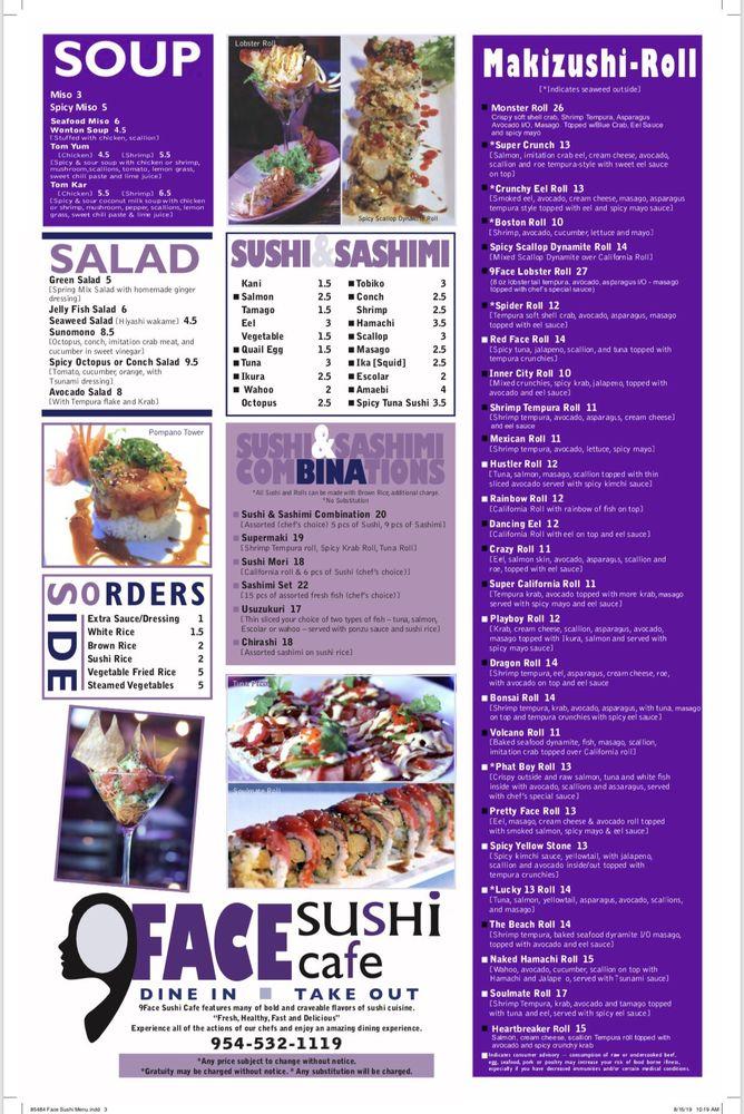 Menu at 9 Face Sushi Cafe, Pompano Beach