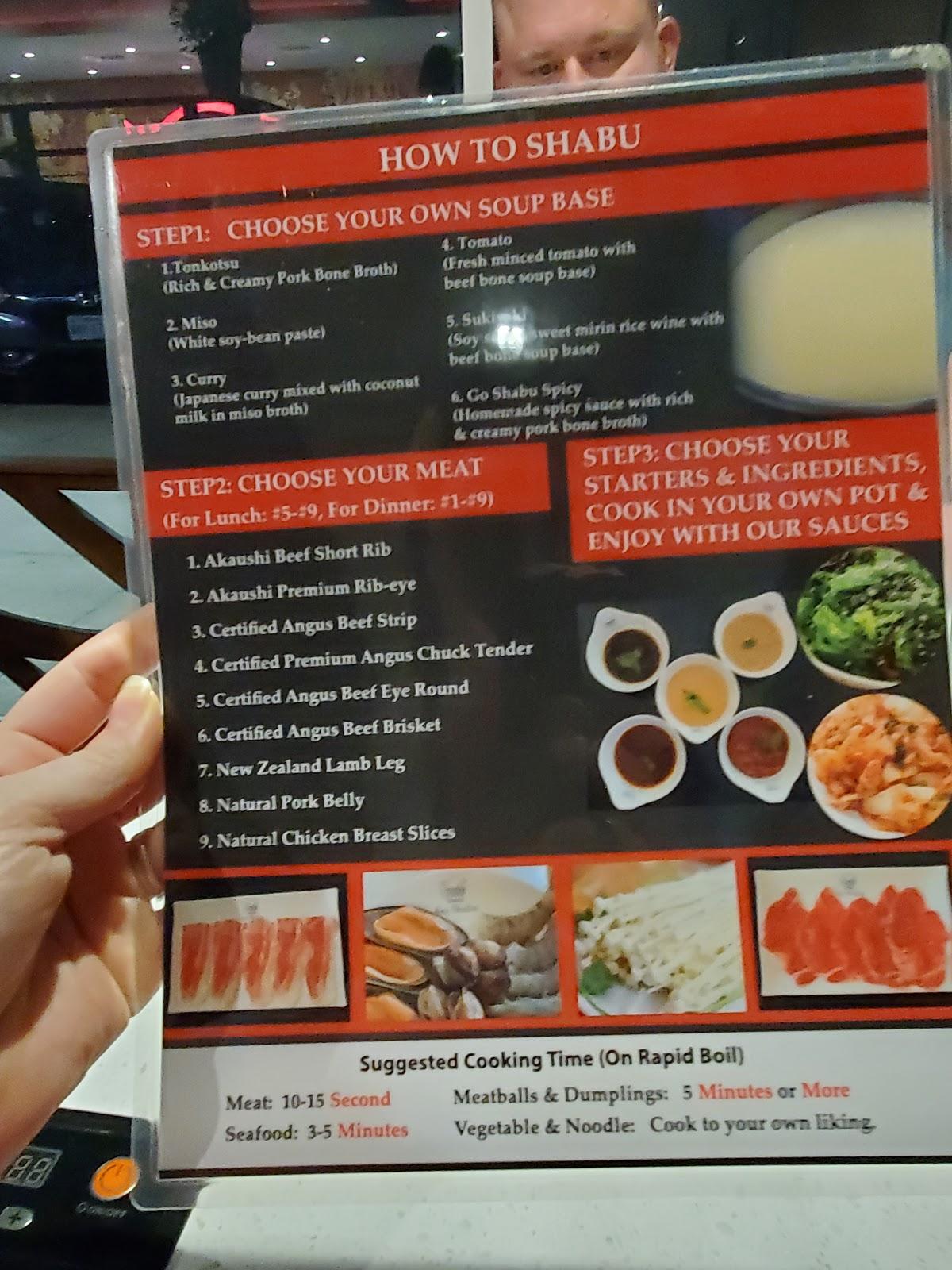 Menu at Go Shabu restaurant, Houston
