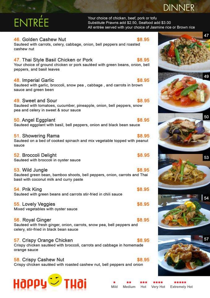 Menu at Happy Thai restaurant, Everett