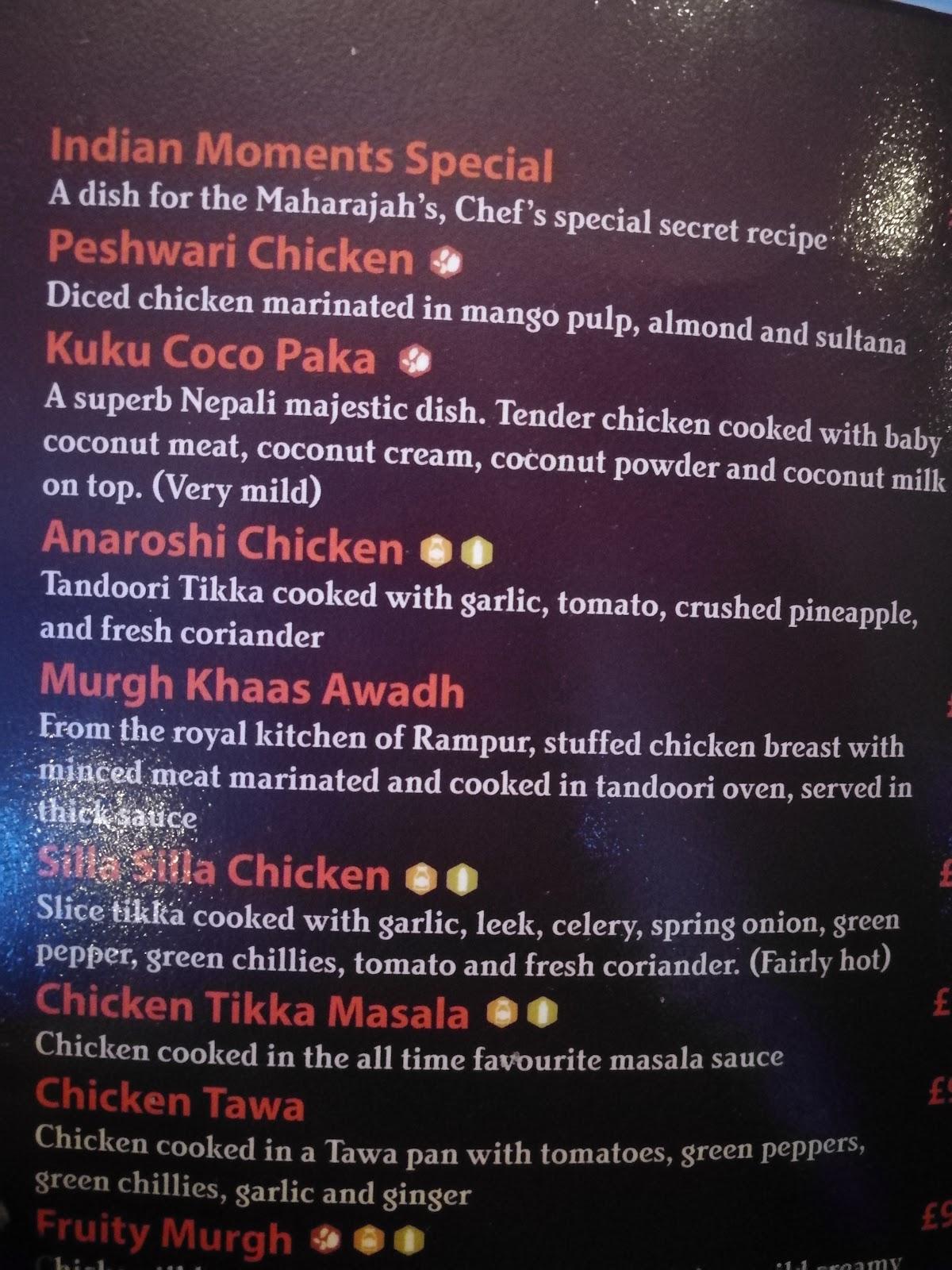 Menu at Indian Moments restaurant, Harlow