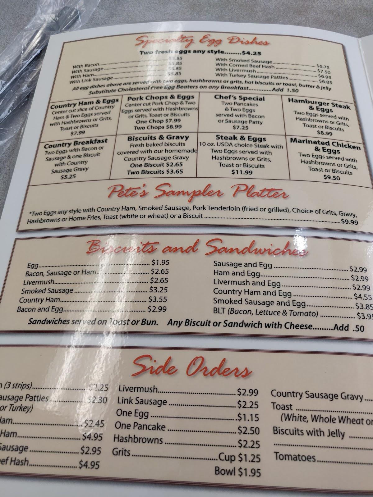 Menu at Pete's Family Restaurant, Carthage