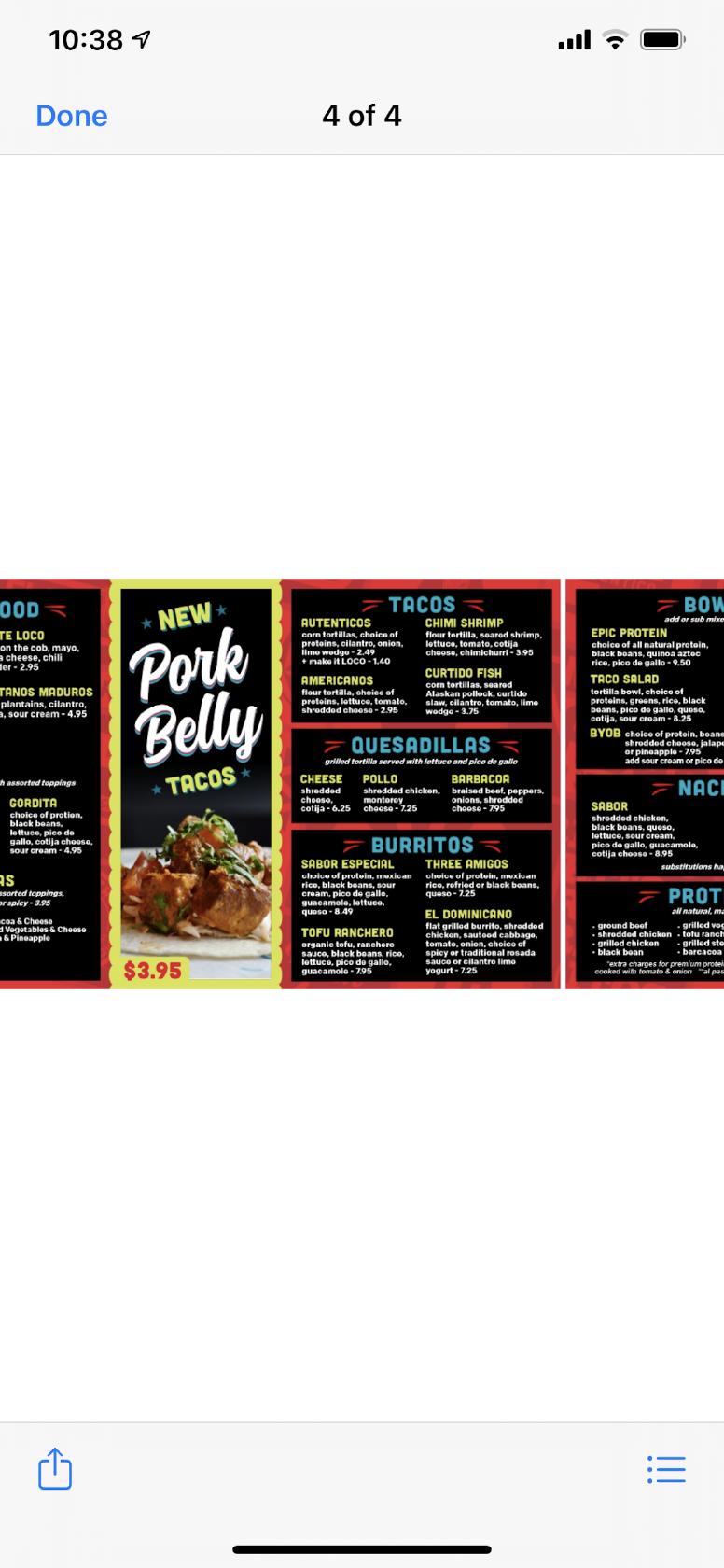 Menu at Sabor Latin Street Grill restaurant, Charlotte, JW Clay Blvd