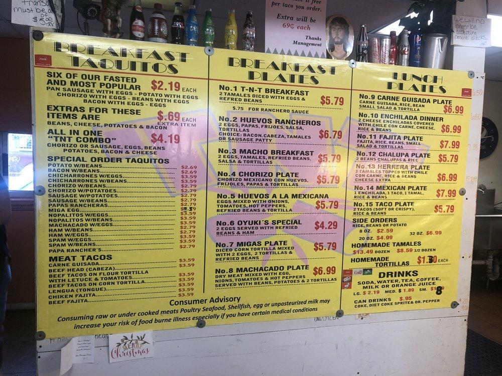Menu at TNT Restaurant/Tacos N Tamales, Victoria