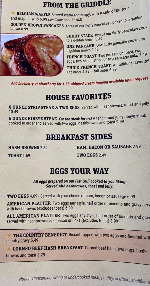 Menu at The Cozy Table restaurant, Benton