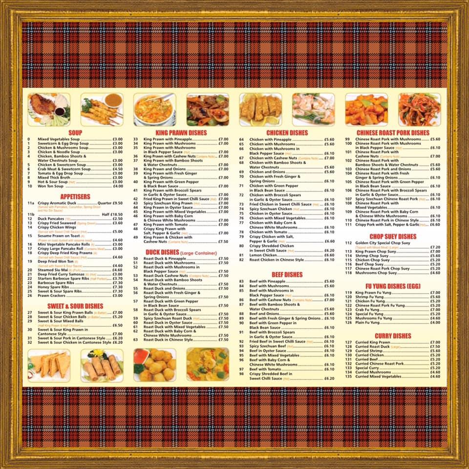 Menu at The Golden City restaurant, Spalding