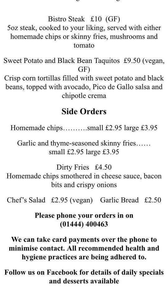 Menu at The Victory Inn pub & bar, Handcross, Warninglid Road
