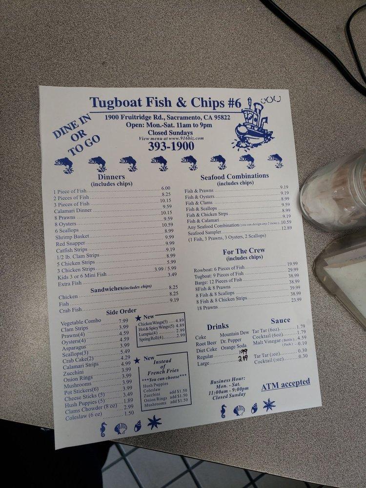 Carta del restaurante Tugboat Fish & Chips, Sacramento, Fruitridge Rd
