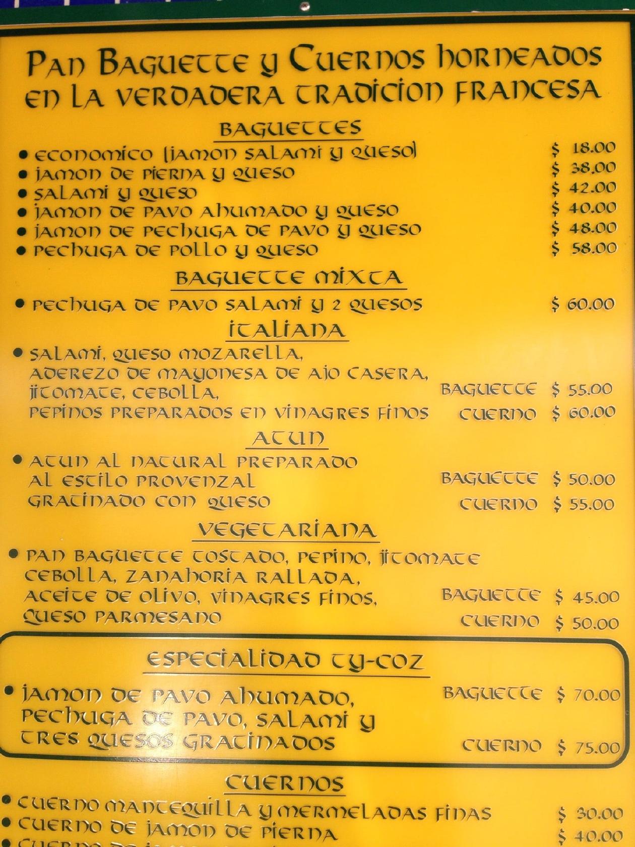 Menu at Ty-coz Expres restaurant, Cancún, Av. Las Torres 77