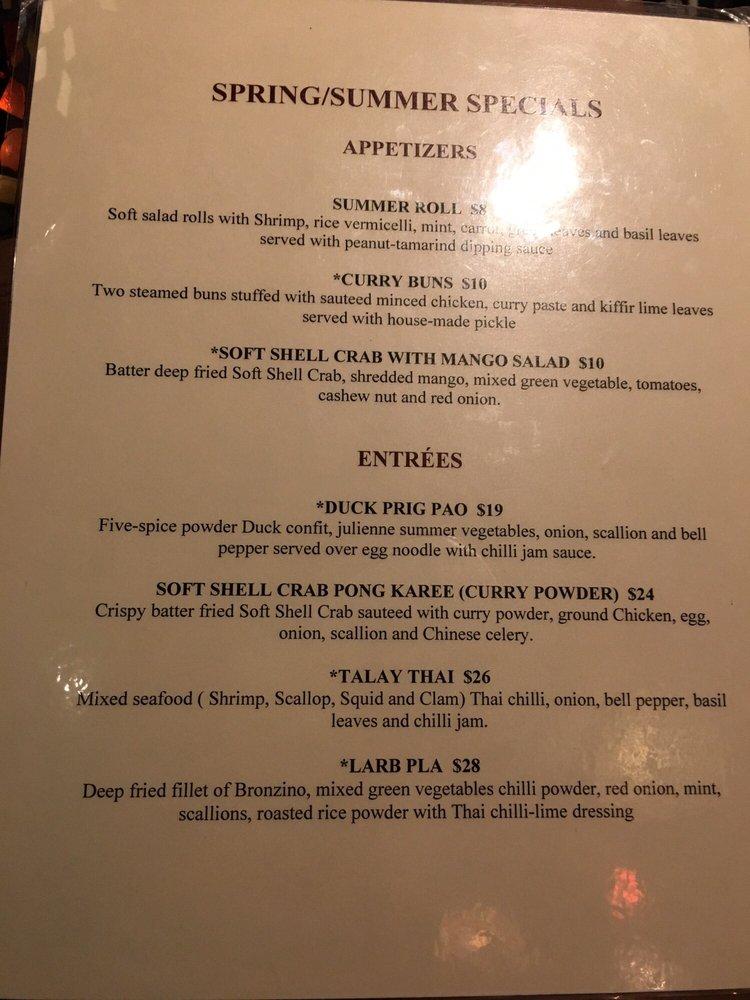 Menu at Up Thai restaurant, New York City