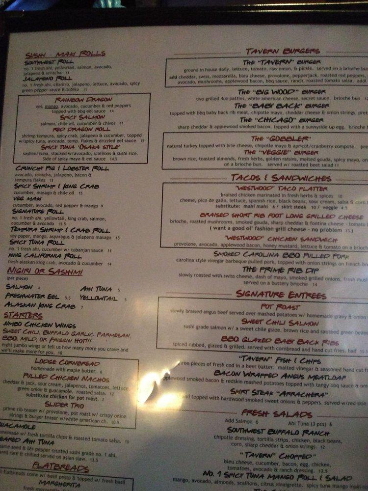 Menu at Westwood Tavern pub & bar, Schaumburg