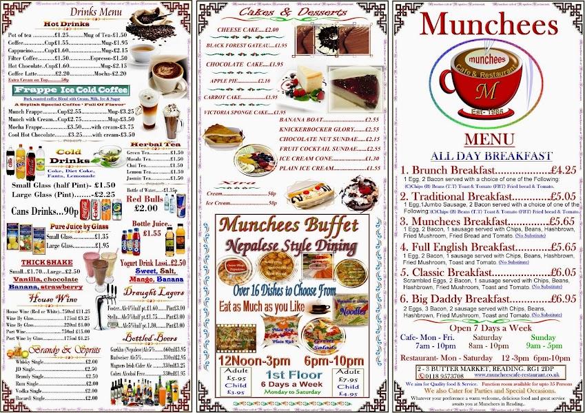 Menu at Munchees Cafe & Restaurant, Reading