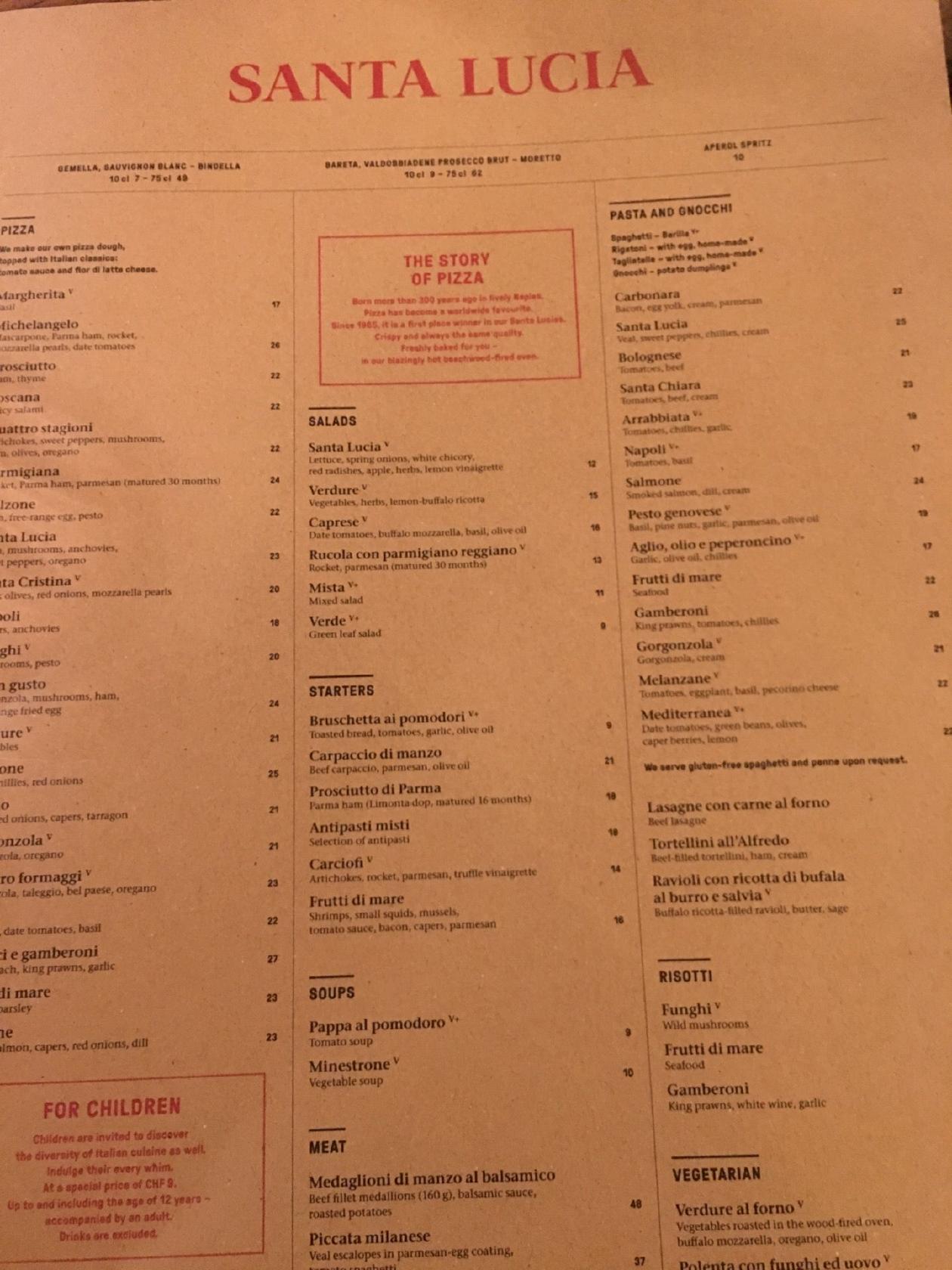 Menu da Santa Lucia, Zurigo, Marktgasse 21