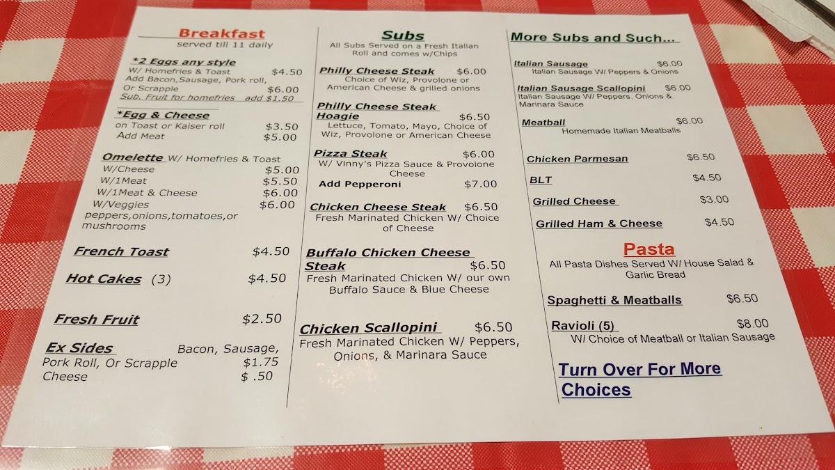 Menu at Vinny's Cafe, Murrells Inlet