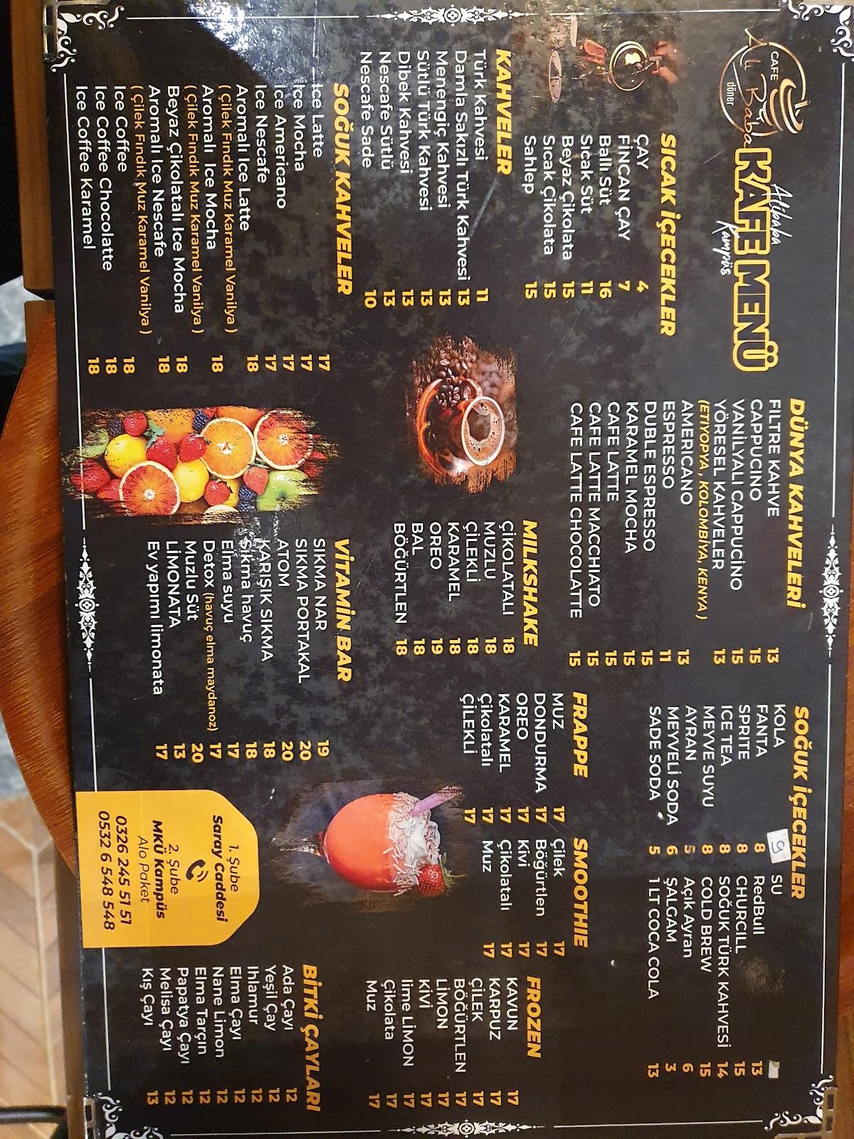 Menu at Ali Baba Cafe & Döner, Antakya