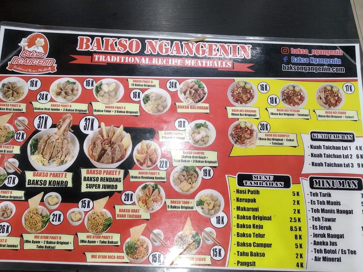 Menu at Bakso Ngangenin Mekar Wangi restaurant, Bandung