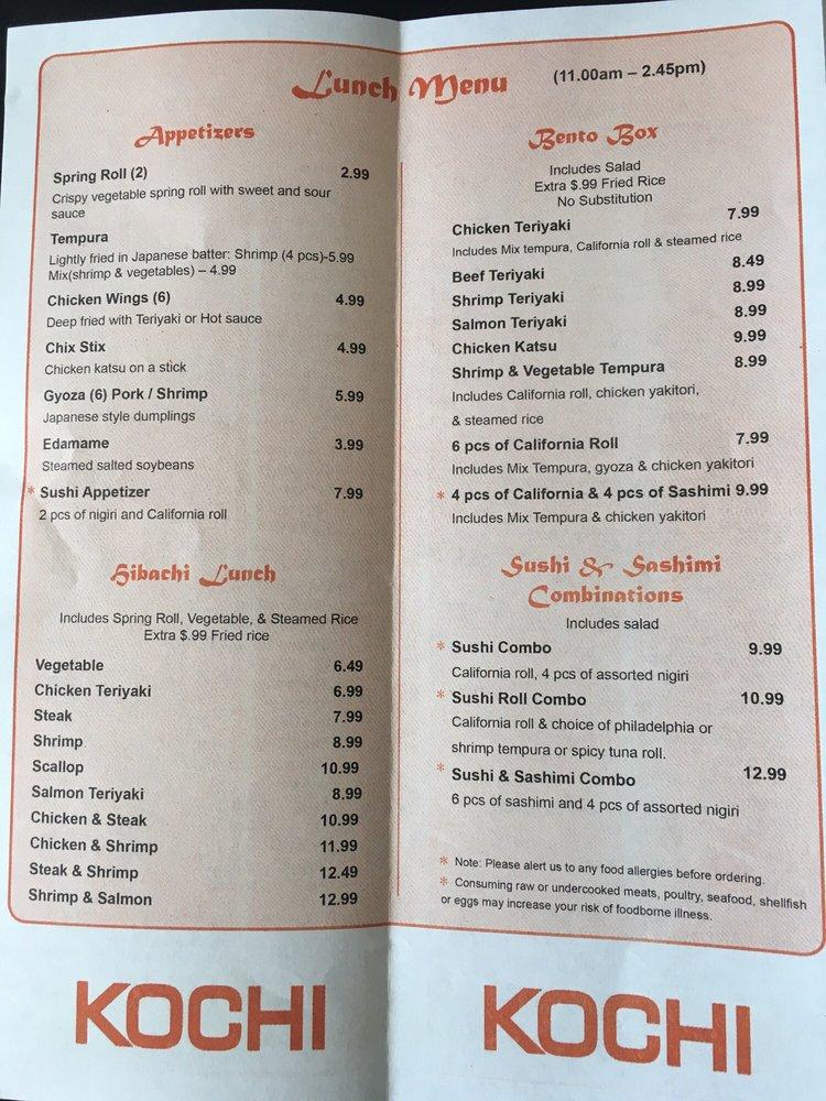 Menu at Kochi Sushi & Hibachi restaurant, Tucker, Lawrenceville Hwy #110