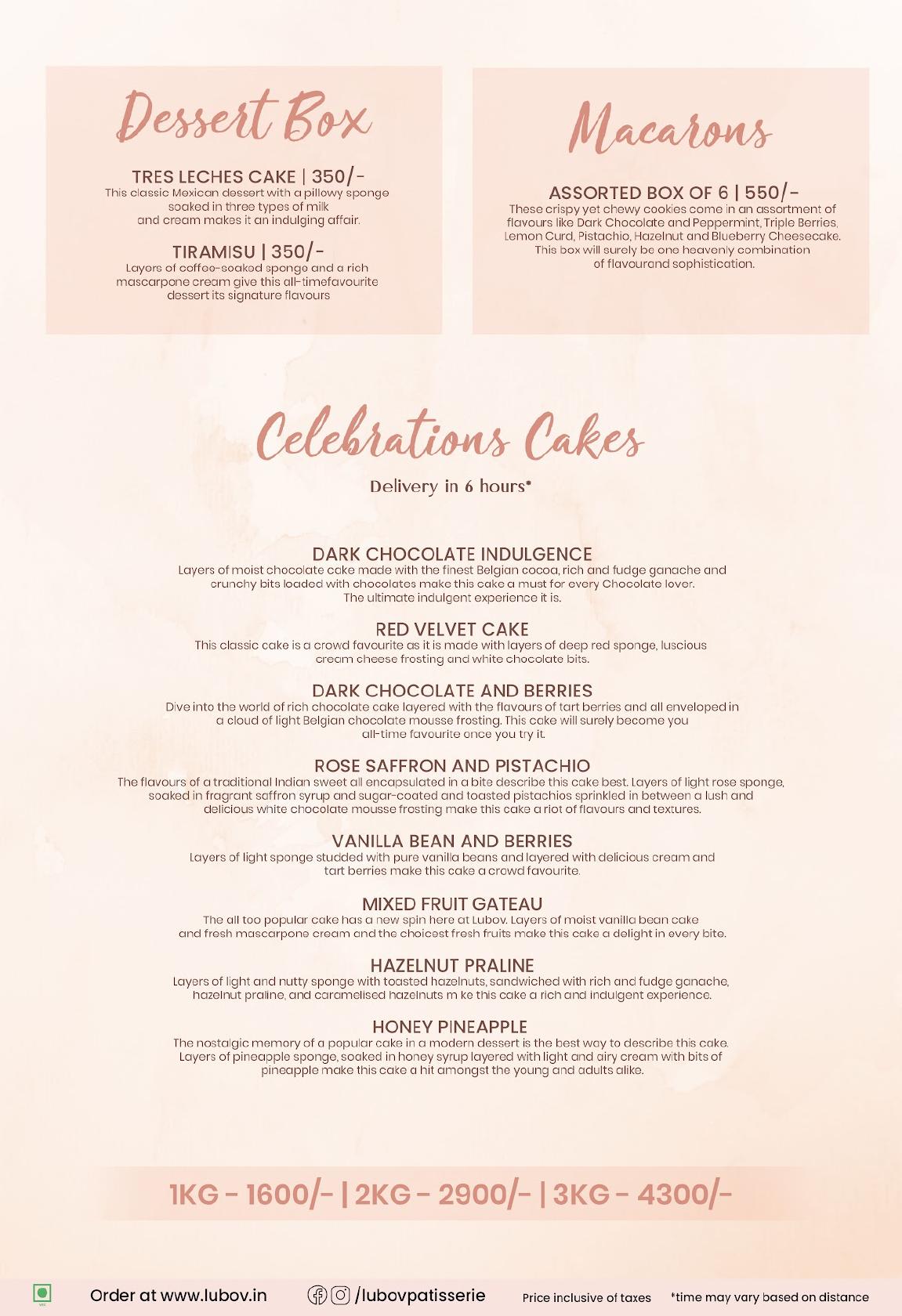 Menu at Frozen Bottle Bakery - Cakes, Macarons and Desserts, Bengaluru