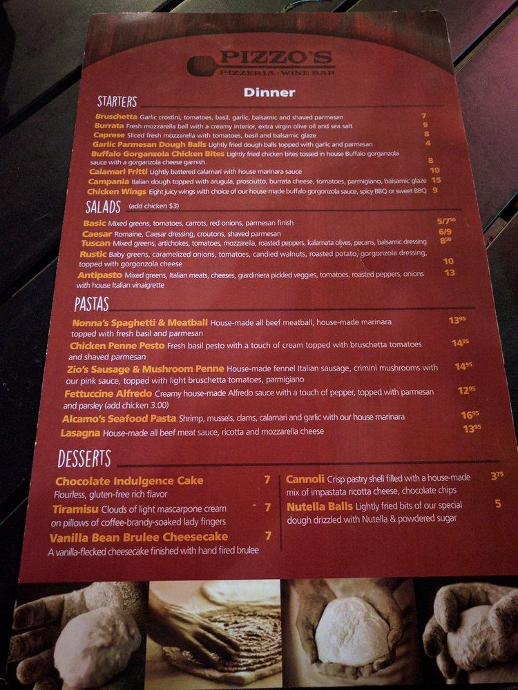 Menu at Pizzo's Pizzeria and Wine Bar, Chula Vista
