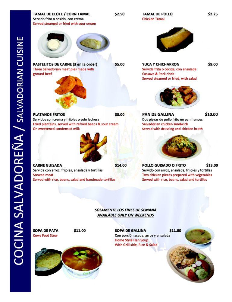 Menu at Pupusería Rinconcito Hispano restaurant, Des Plaines