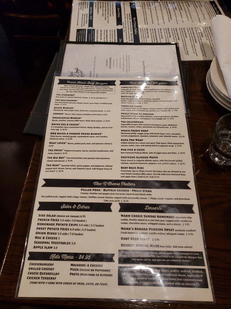 Menu at Real McCoy's restaurant, Wake Forest