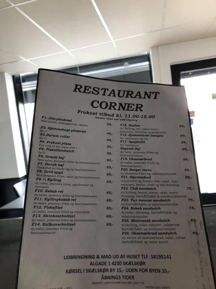 Menu at Restaurant Corner, Skælskør
